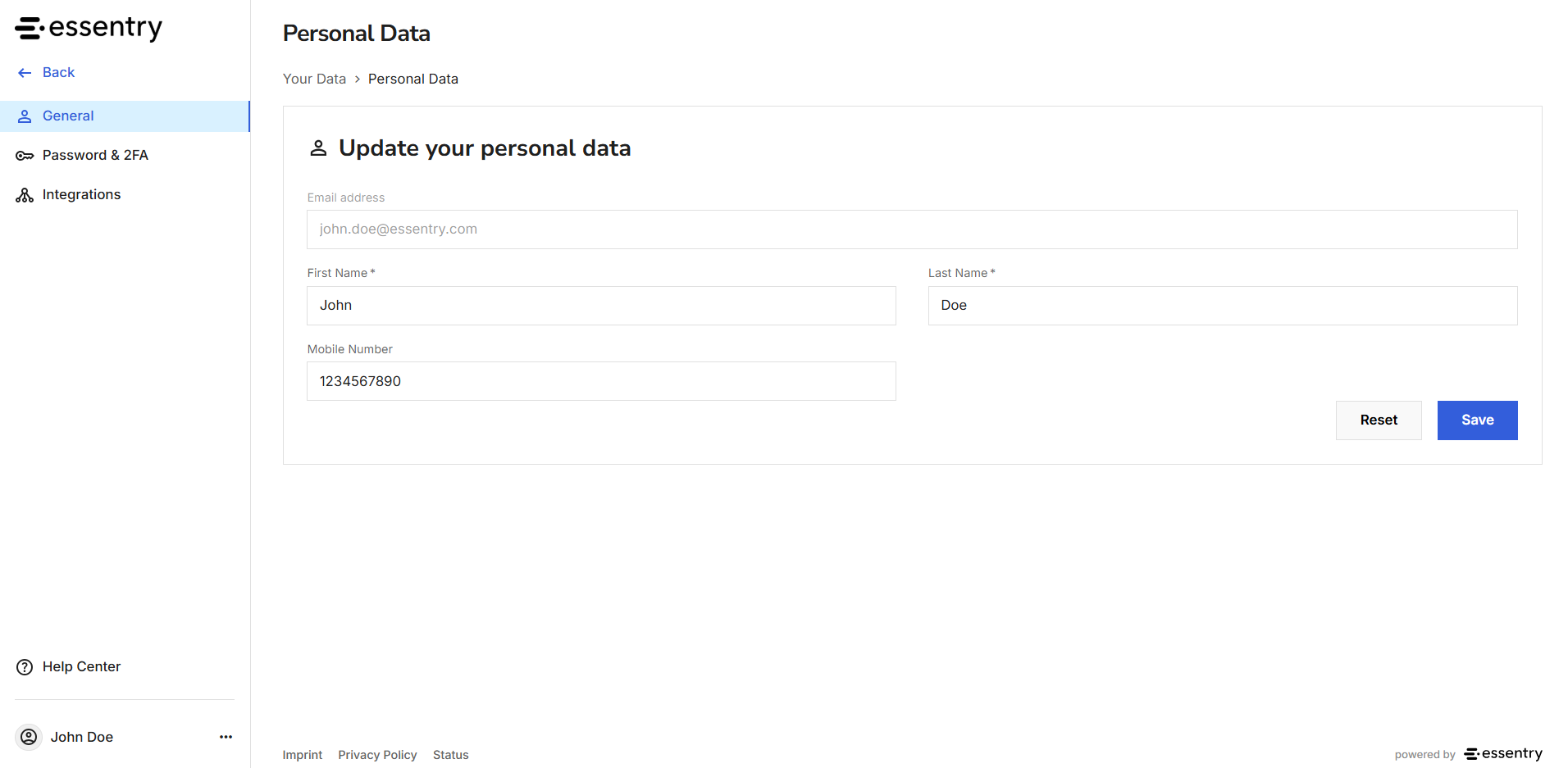 What do I see in the "Your Data" section? – essentry user guide